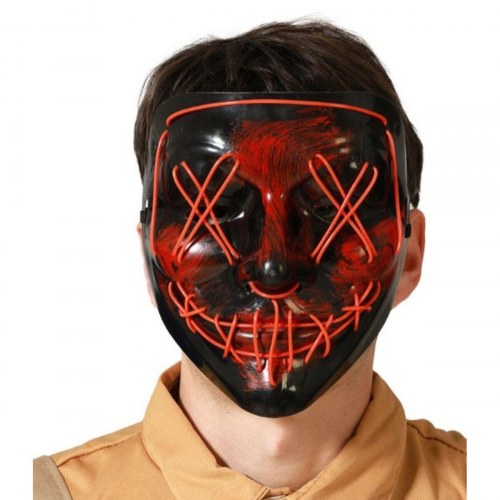 Maske Terror med LED-lys - Sort Halloween maske