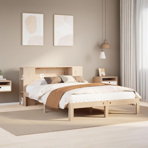 Seng med reol uden madras 120x190 cm massivt fyrretræ