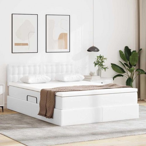 Seng med LED -strimmellys Ren Hvid 140 x 200 cm PVC