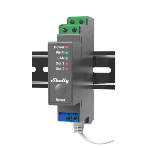 Shelly DIN PRO 2 relæ-modul - 2 kanaler, Wi‑Fi/LAN