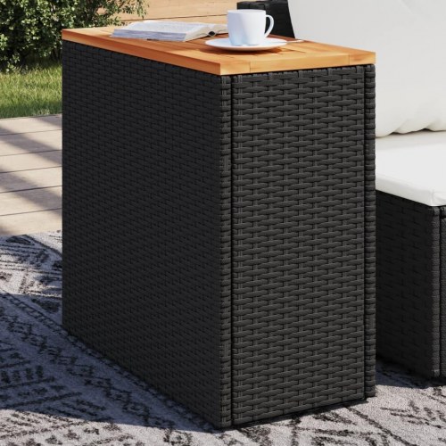 Havesidebord med træplade sort 58x27,5x55 cm polyrattan
