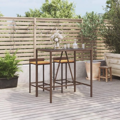 Barbord med glasplade 110x70x110 cm polyrattan brun