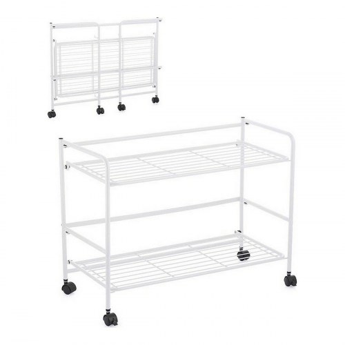 Foldbar reol med hjul - hvid jern, 2 hylder (67×30×44,8)