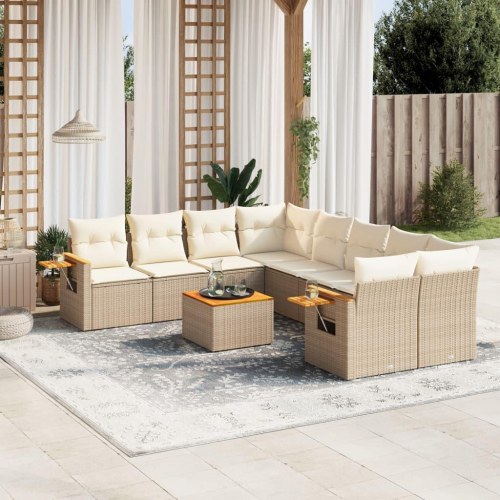 Sofasæt til haven 9 dele med hynder polyrattan beige