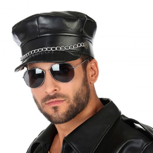 Sort kasket med kæde - Kostumehat S1122817