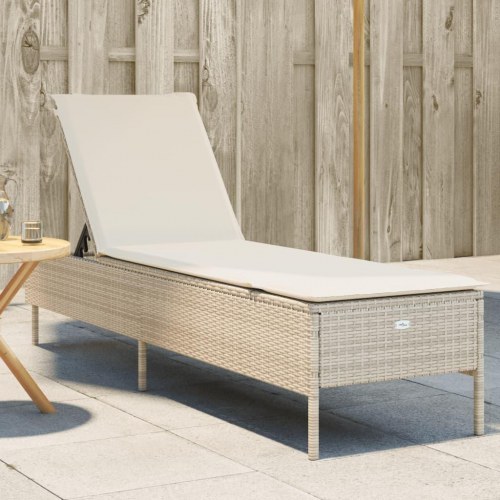 Liggestol med hynde polyrattan beige
