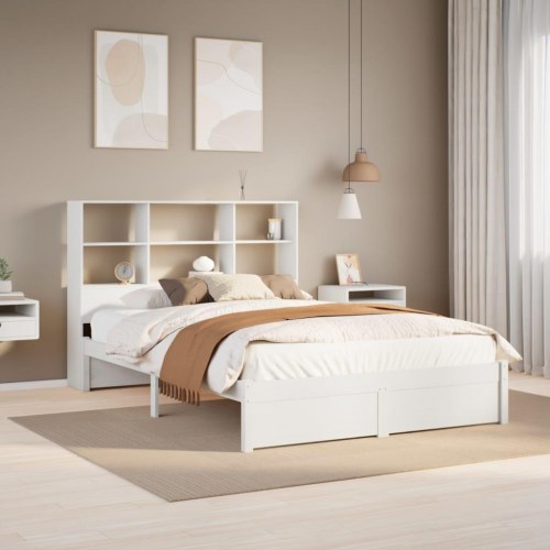Seng med reol uden madras 150x200 cm massivt fyrretræ hvid