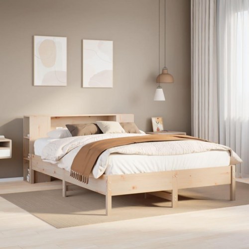 Seng med reol uden madras 140x190 cm massivt fyrretræ