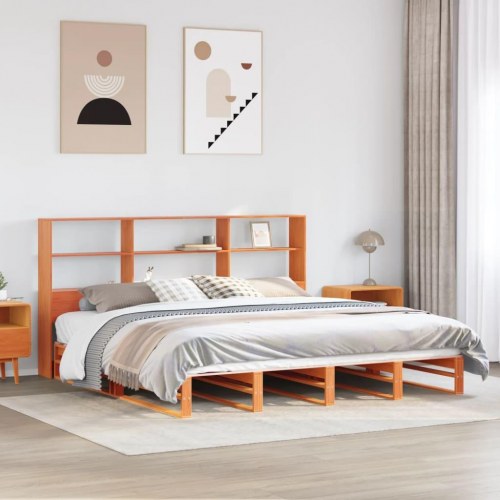 Seng med reol uden madras 180x200 cm massivt træ gyldenbrun