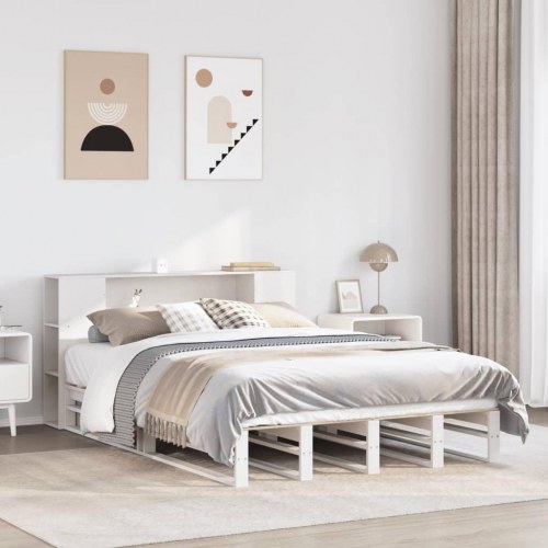 Seng med reol uden madras 140x190 cm massivt træ hvid