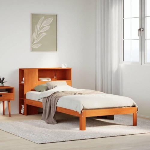 Seng med reol uden madras 75x190 cm massivt fyrretræ gyldenbrun