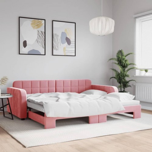Daybed med udtræk 90x200 cm velour lyserød