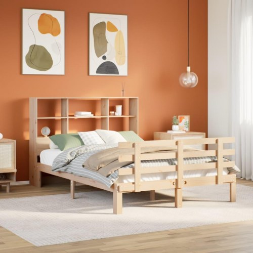 Seng med reol uden madras 150x200 cm massivt fyrretræ