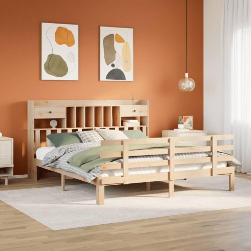 Seng med reol uden madras 180x200 cm massivt fyrretræ