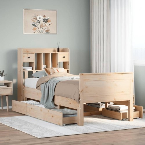 Seng med reol uden madras 75x190 cm massivt fyrretræ