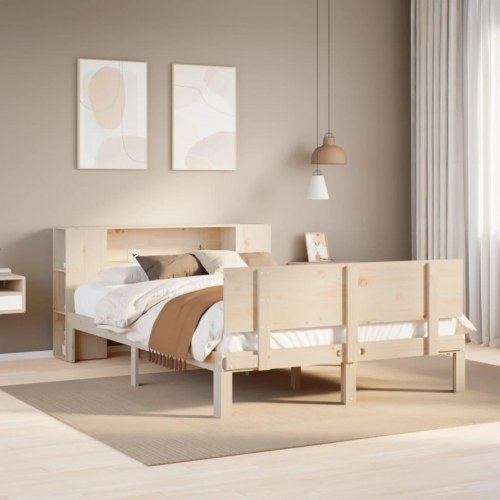 Seng med reol uden madras 120x200 cm massivt fyrretræ