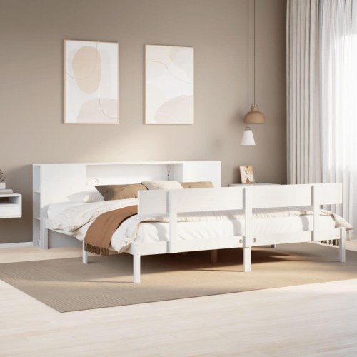 Seng med reol uden madras 200x200 cm massivt fyrretræ hvid