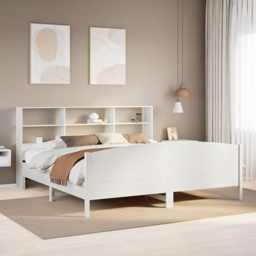 Seng med reol uden madras 180x200 cm massivt fyrretræ hvid