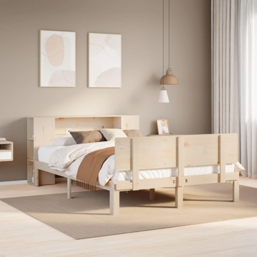 Seng med reol uden madras 140x190 cm massivt fyrretræ