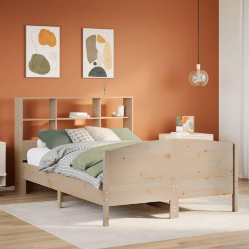 Seng med reol uden madras 120x190 cm massivt fyrretræ