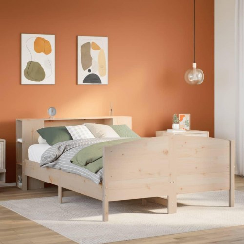 Seng med reol uden madras 135x190 cm massivt fyrretræ