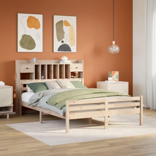 Seng med reol uden madras 150x200 cm massivt fyrretræ