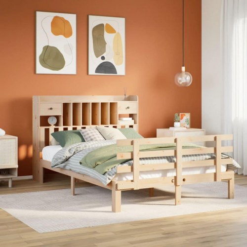 Seng med reol uden madras 140x190 cm massivt fyrretræ
