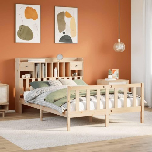 Seng med reol uden madras 140x190 cm massivt fyrretræ