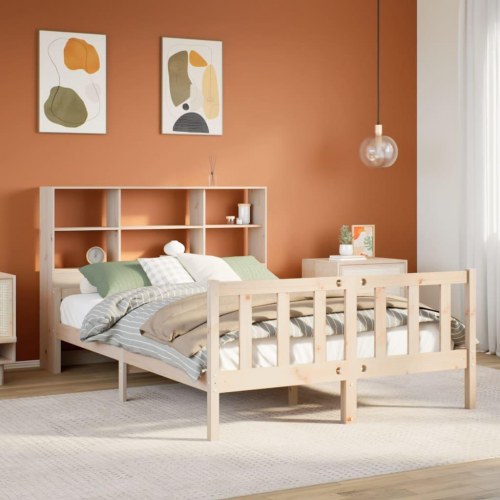 Seng med reol uden madras 120x190 cm massivt fyrretræ