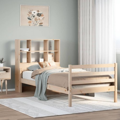 Seng med reol uden madras 100x200 cm massivt fyrretræ