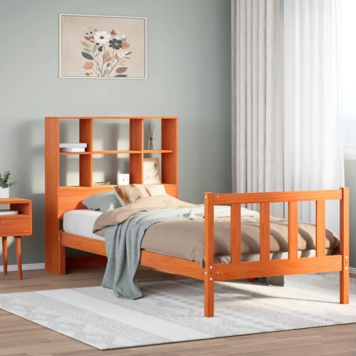 Seng med reol uden madras 75x190 cm massivt fyrretræ gyldenbrun