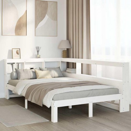 Seng med reol uden madras 120x190 cm massivt fyrretræ hvid