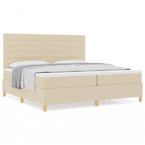 Box spring seng med hovedgærde Creme 200 x 200 cm Stof
