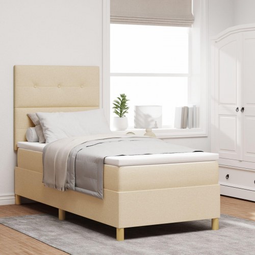 Box spring seng med hovedgærde Creme 100 x 200 cm Stof