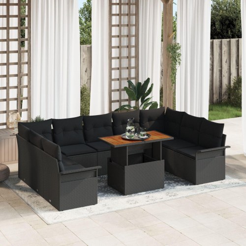 Havesofa Sæt med pude 10 stk Sort 100 x 55 x 73 cm