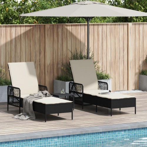 Liggestol med pude 2 stk Sort 35 x 35 x 32cm polyrattan