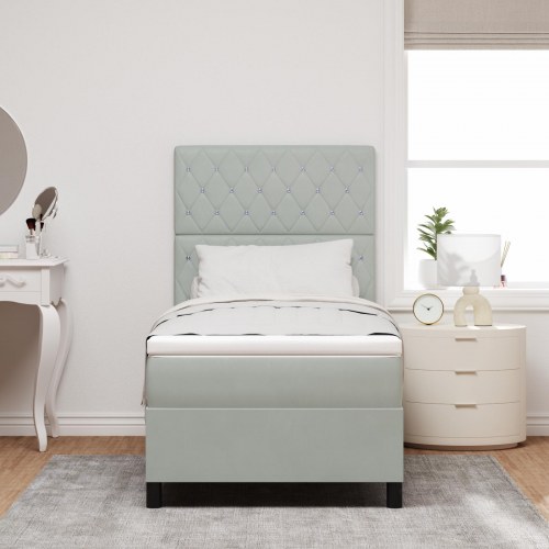 Box Spring Seng med Madras Lysegrå 90x200 cm Fløjl