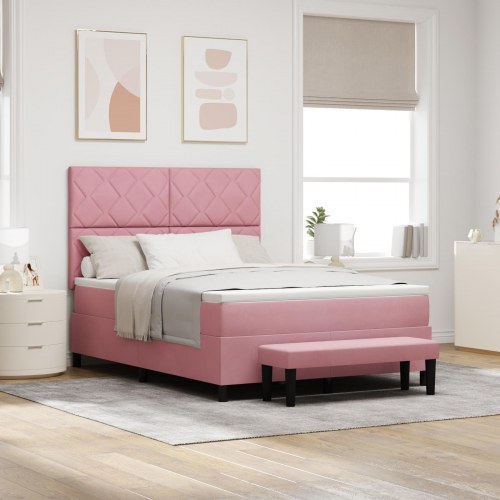 Kontinentalseng med madras Lyserød 160 x 200 cm Fløjl