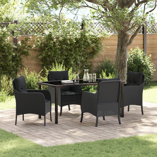 Have Spisebordssæt med pude 5 stk Sort Poly rattan